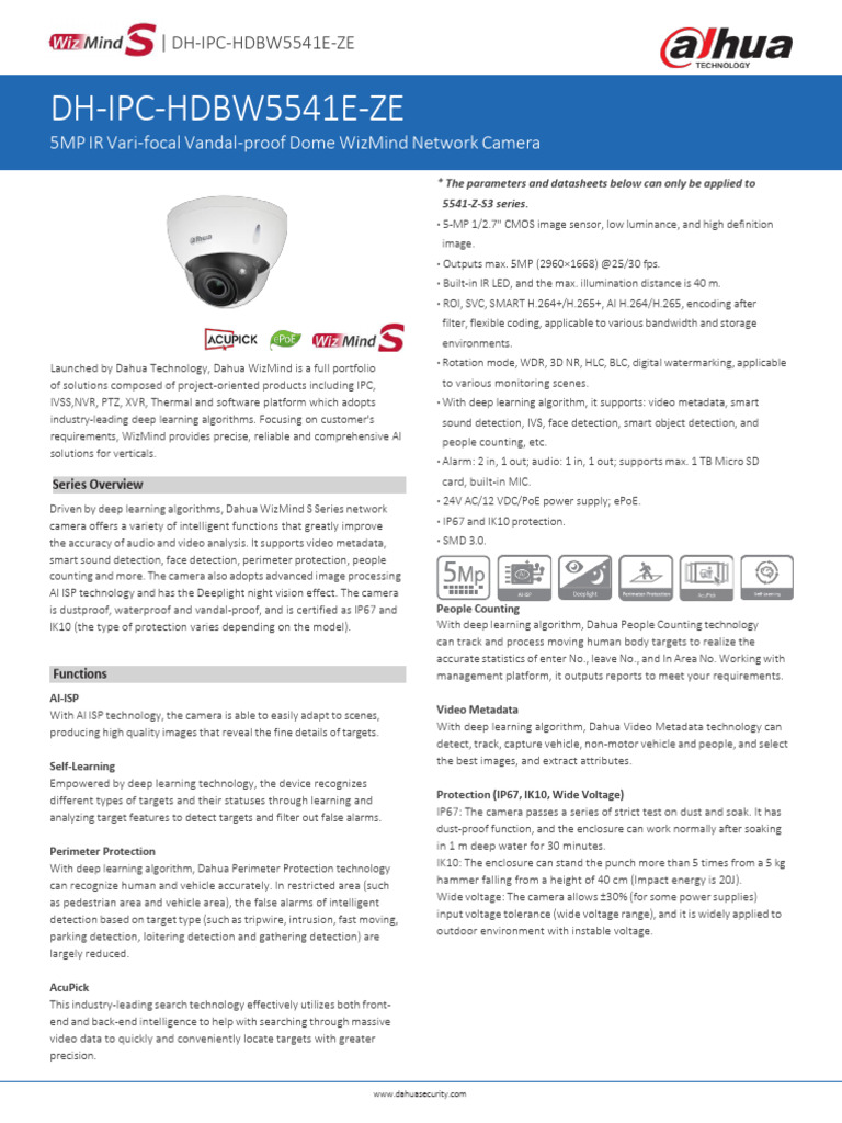 IPC-HDBW5541E-ZE S3 Datasheet 20250311 | PDF | Camera Lens | Deep Learning