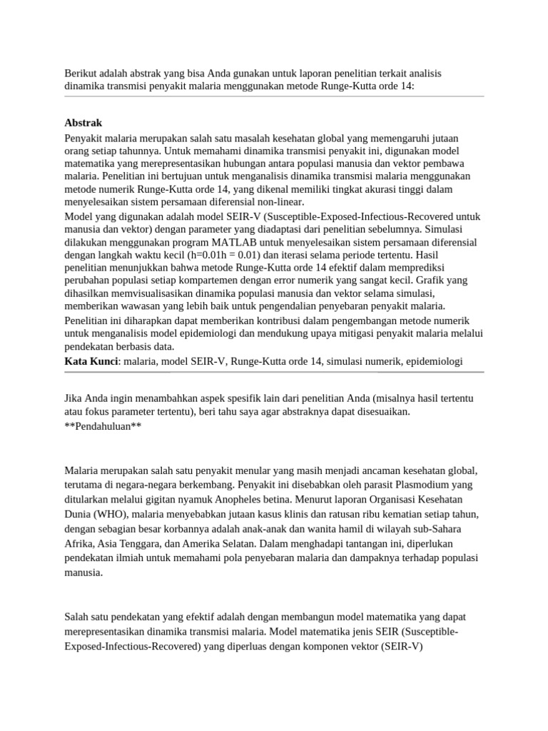 Analisis Malaria dengan Model SEIR-V | PDF
