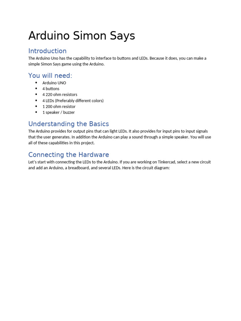 Arduino Simon Says Tinkercad | PDF | Arduino | Light Emitting Diode