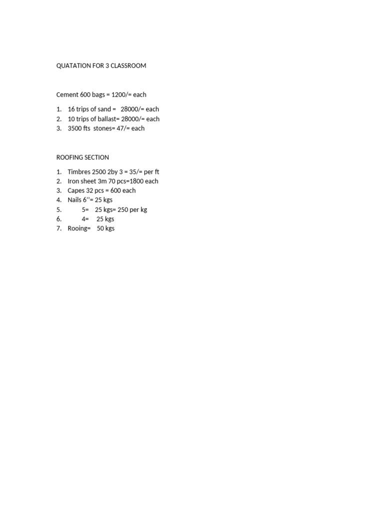 Quatation For 3 Classroom | PDF