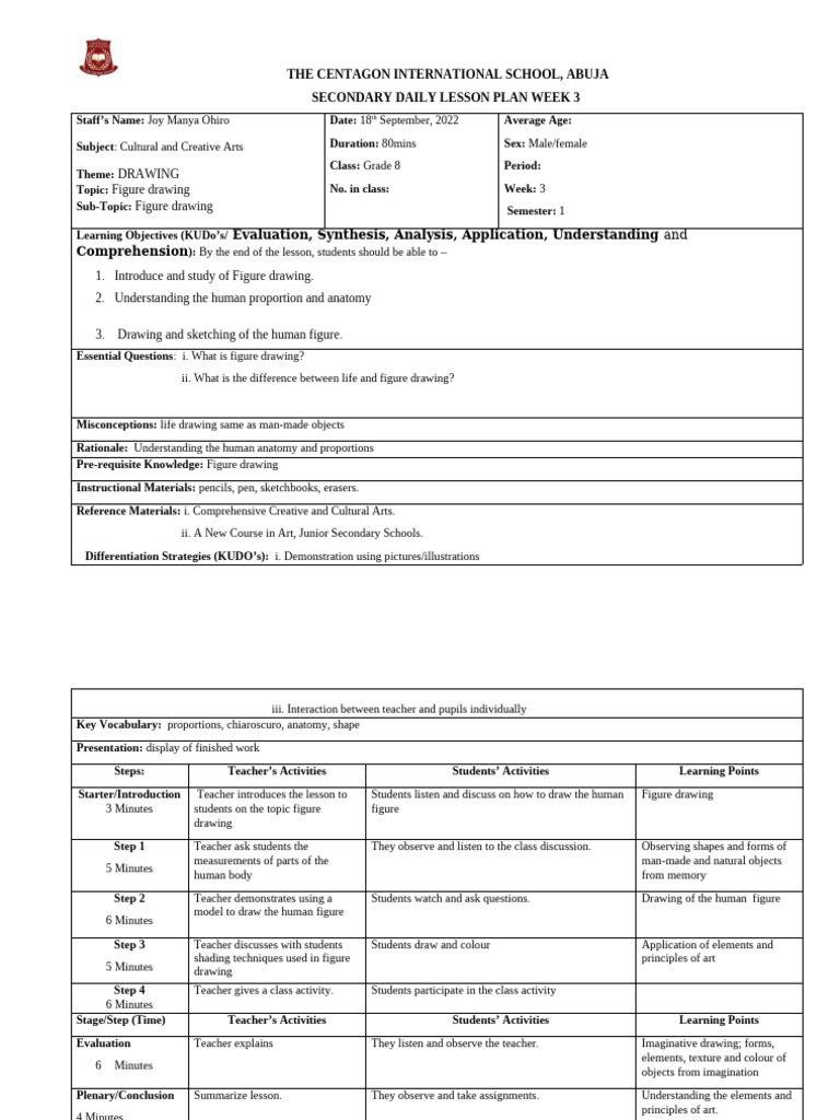 FIGURE DRAWING, Grade 8, WK 3 | PDF | Figure Drawing | Drawing