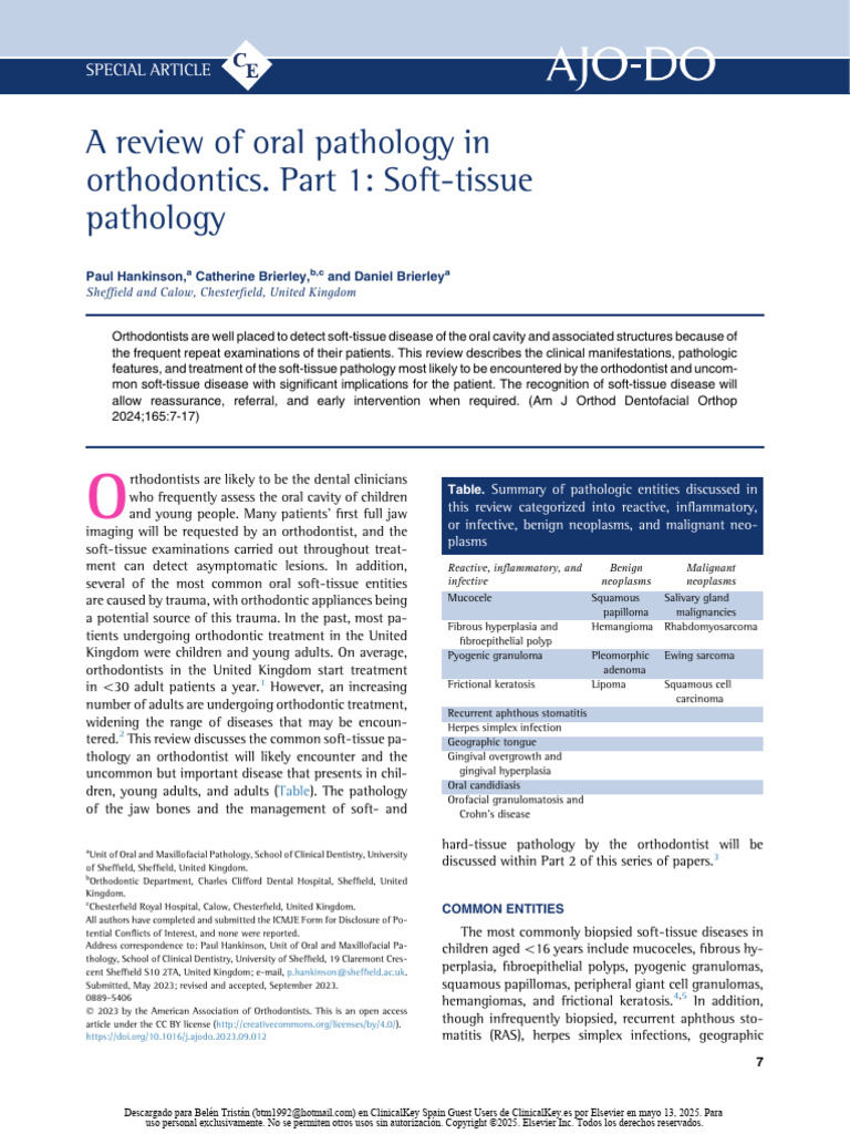 A Review of Oral Pathology in Orthodontics. Part 1: Soft-Tissue Pathology | PDF | Candidiasis ...