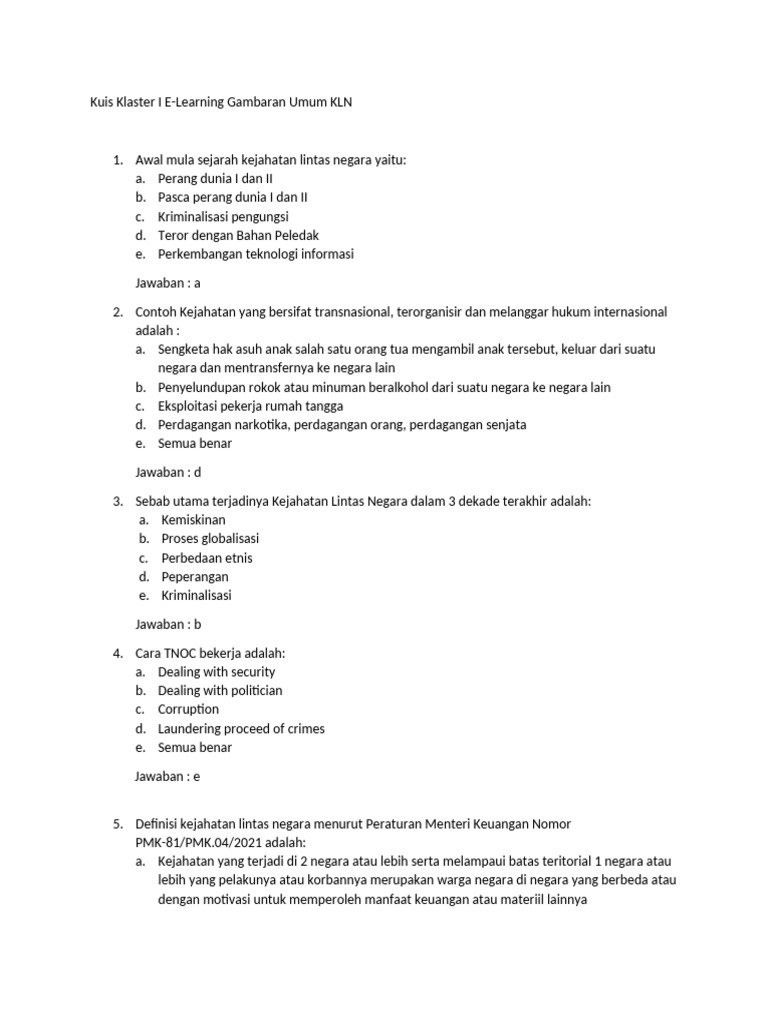 02 Kuis Klaster I E-Learning Gambaran Umum KLN | PDF