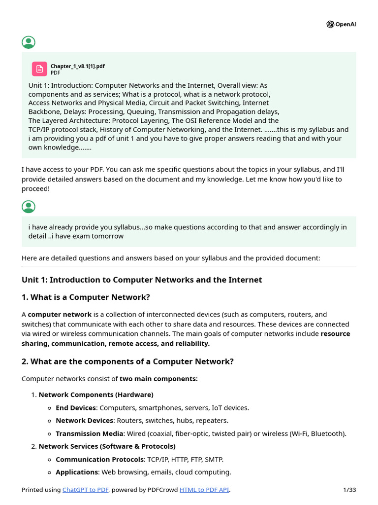 Unit 1_ Computer Networks and the Internet | PDF | Computer Network | Internet Protocol Suite