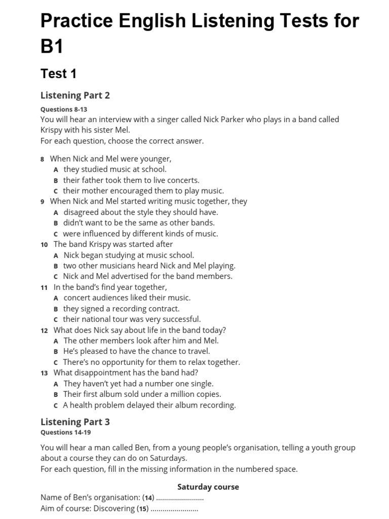 B1 English Listening Practice Tests | PDF