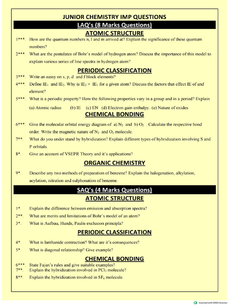 Junior Inter Important Questions | PDF