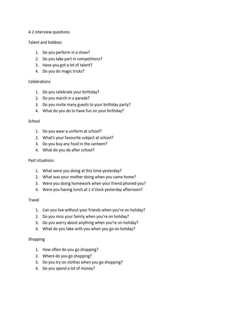 A 2 Interview Questions | PDF