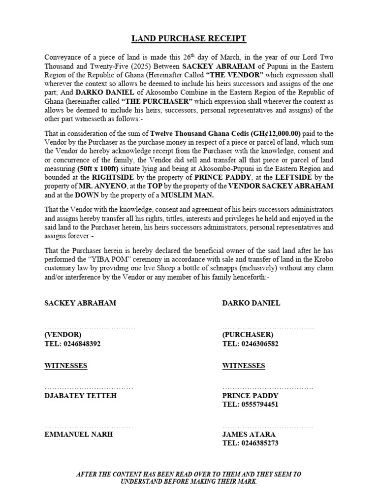 Land Purchase Receipt Darko Daniel | PDF
