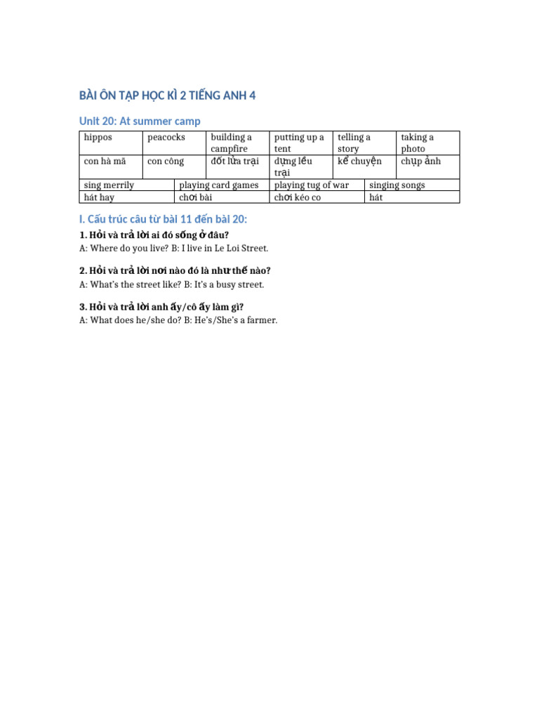 Luyen Tap Hoc Ki2 Tieng Anh4 Chinh Sua | PDF