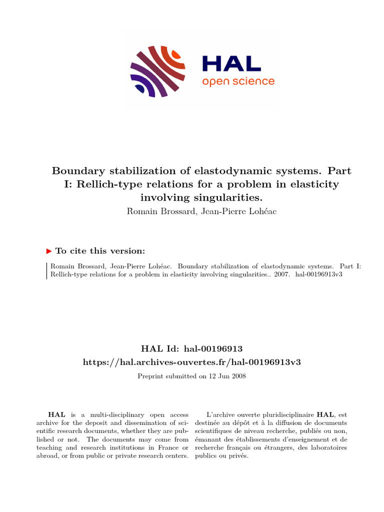 Boundary Stabilization of Elastodynamic Systems Part I 4s2tqt6w70 | PDF | Mathematical Physics ...