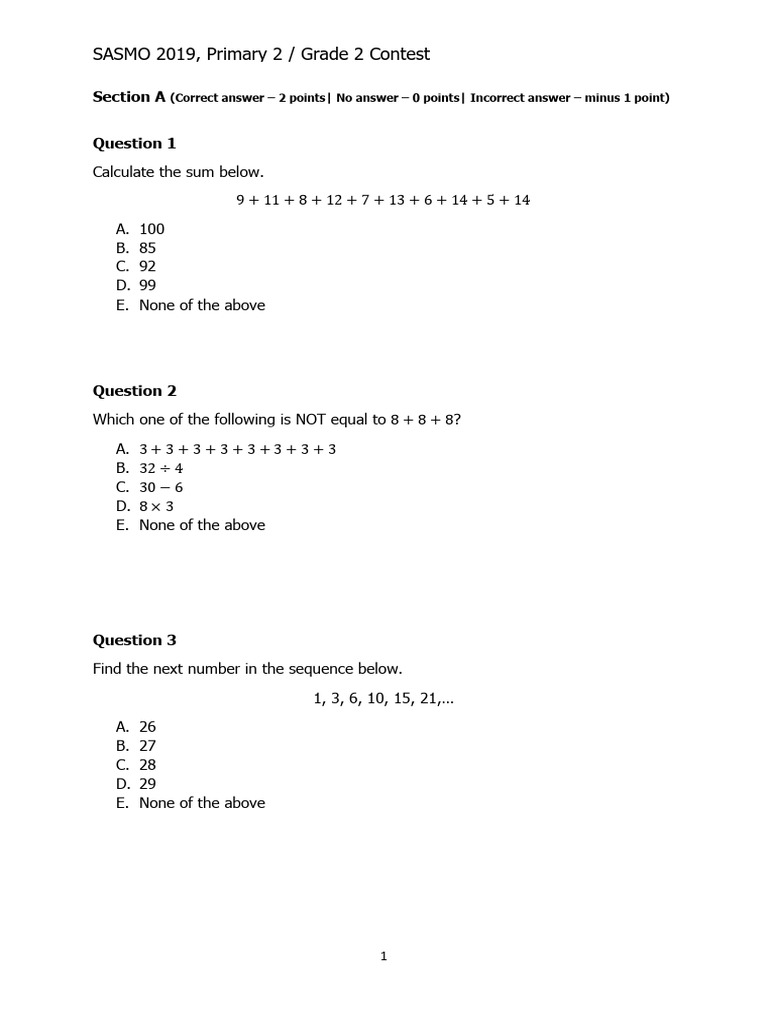 done SASMO 2019 Primary 2 copy | PDF