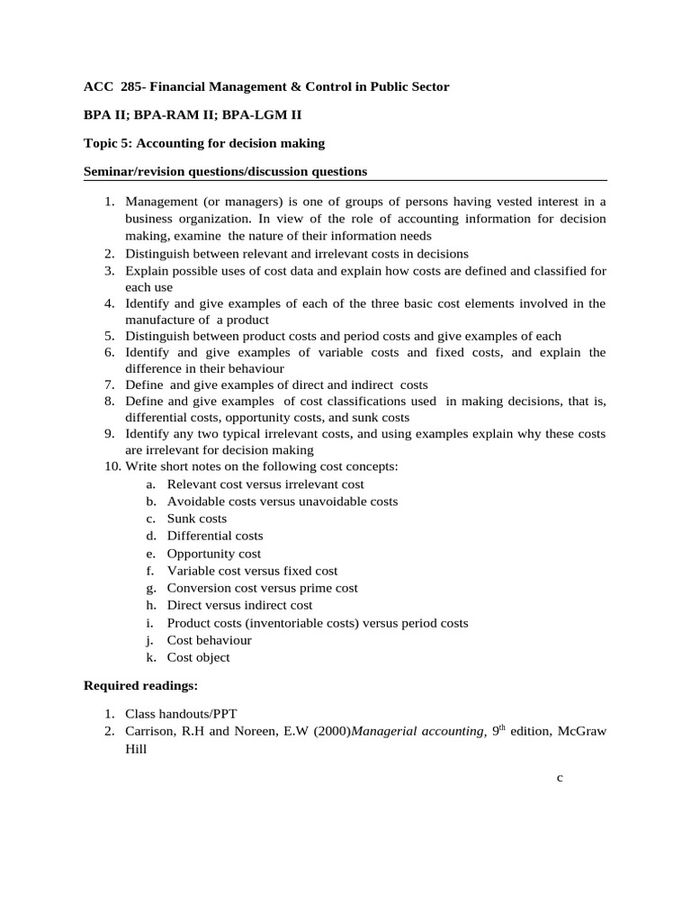 Topic 5 Seminar Questions | PDF