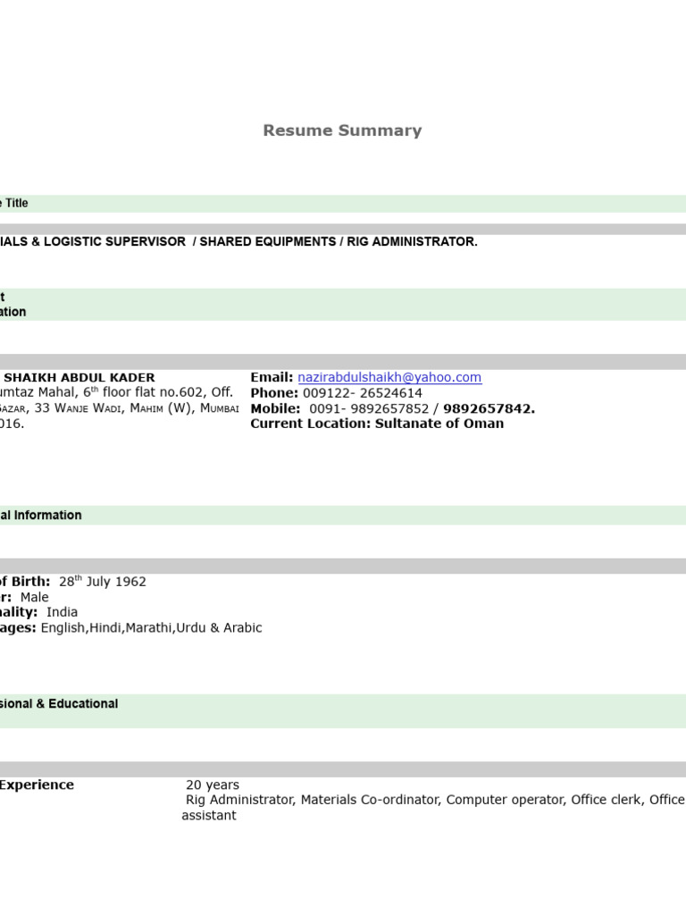 Nazir CV.EDM CUM MLC.doc | PDF | Warehouse