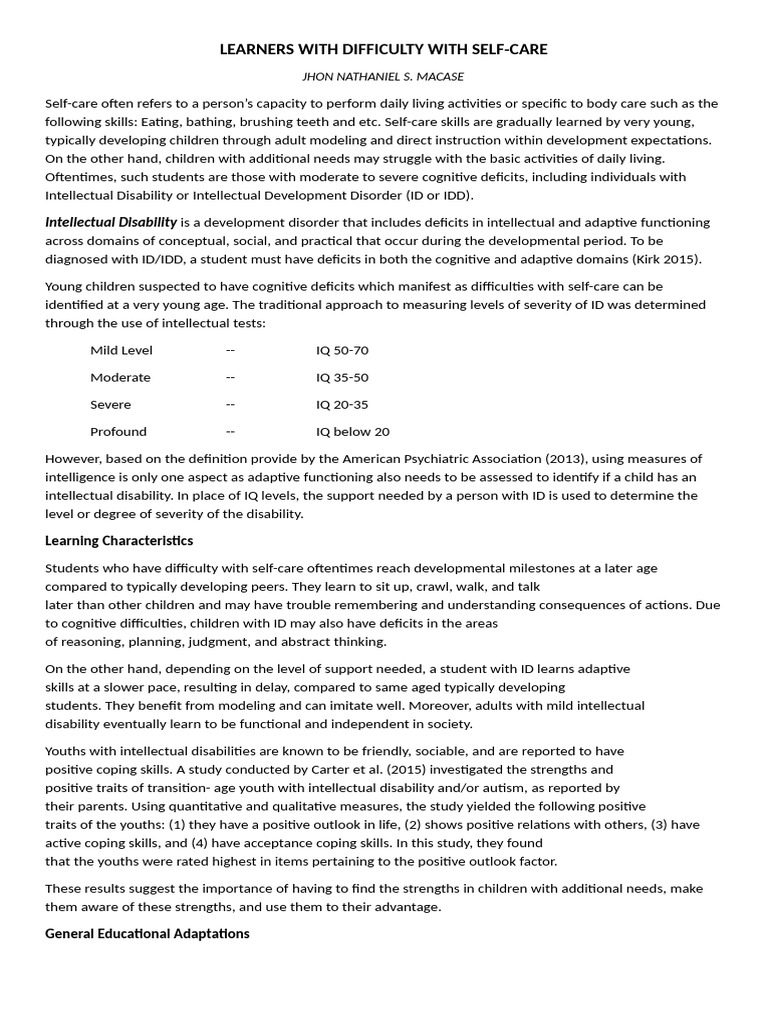Learners With Difficulty With Self Module | PDF | Intellectual Disability | Learning