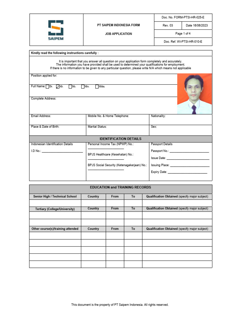 m. Irhandi Form Ptsi Hr 025 e r03 Job Application Forms | PDF | Background Check | Justice
