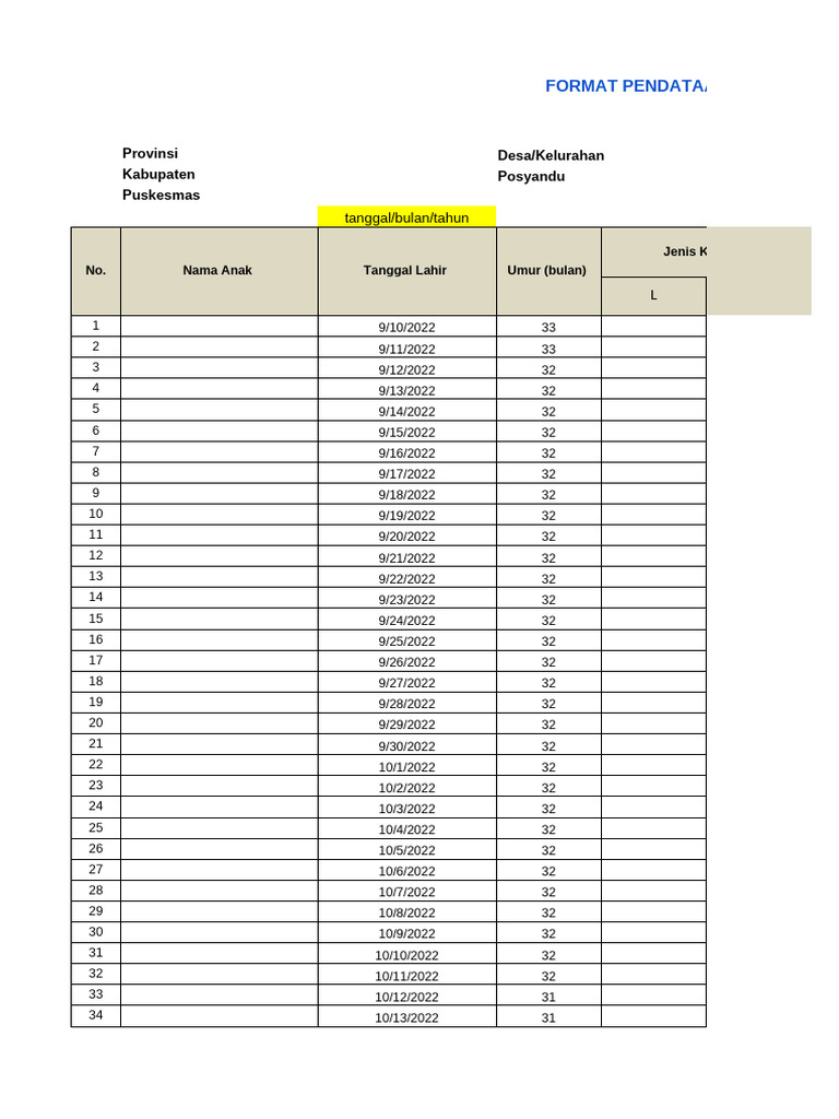 Form Pendataan Sasaran Pin Polio 2024 Cempaka II | PDF