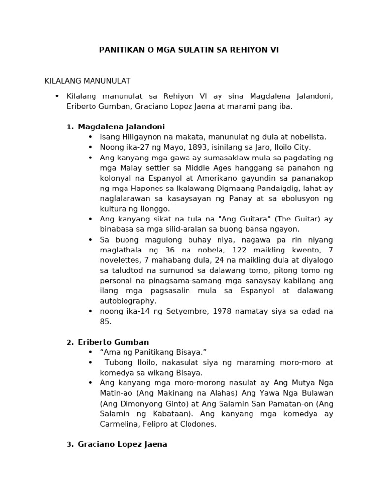 Panitikan o Mga Sulatin Sa Rehiyon Vi | PDF