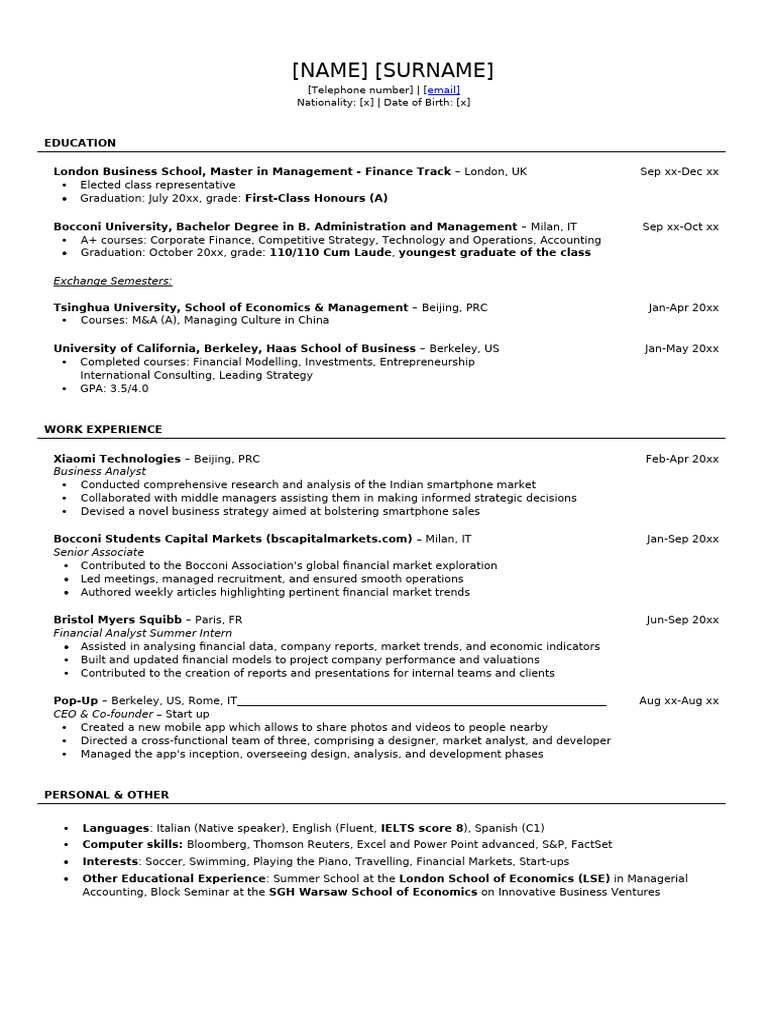 Morgan Stanley CV Template | PDF | Financial Analyst | Economies