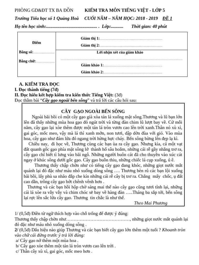 De Kiem Tra Toan Cuoi Ki 2 | PDF