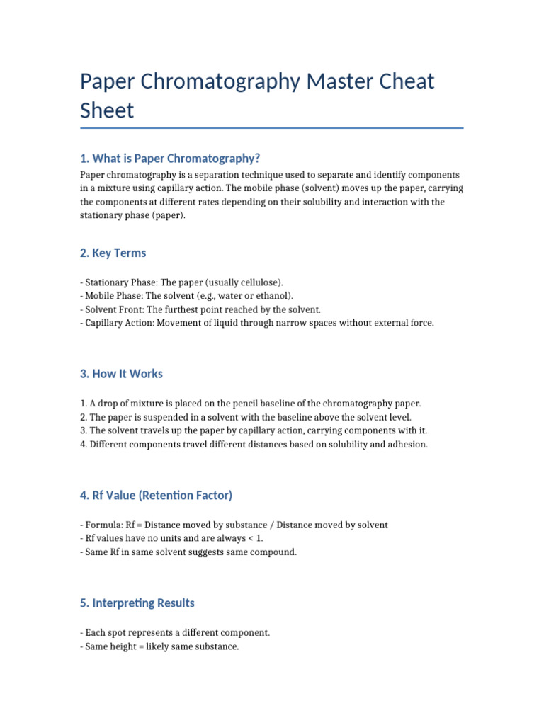 Paper Chromatography Master Cheat Sheet | PDF