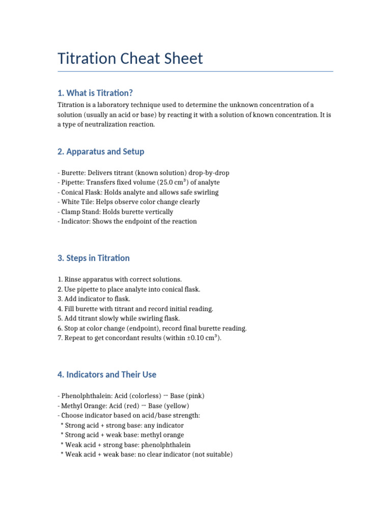 Titration Cheat Sheet | PDF