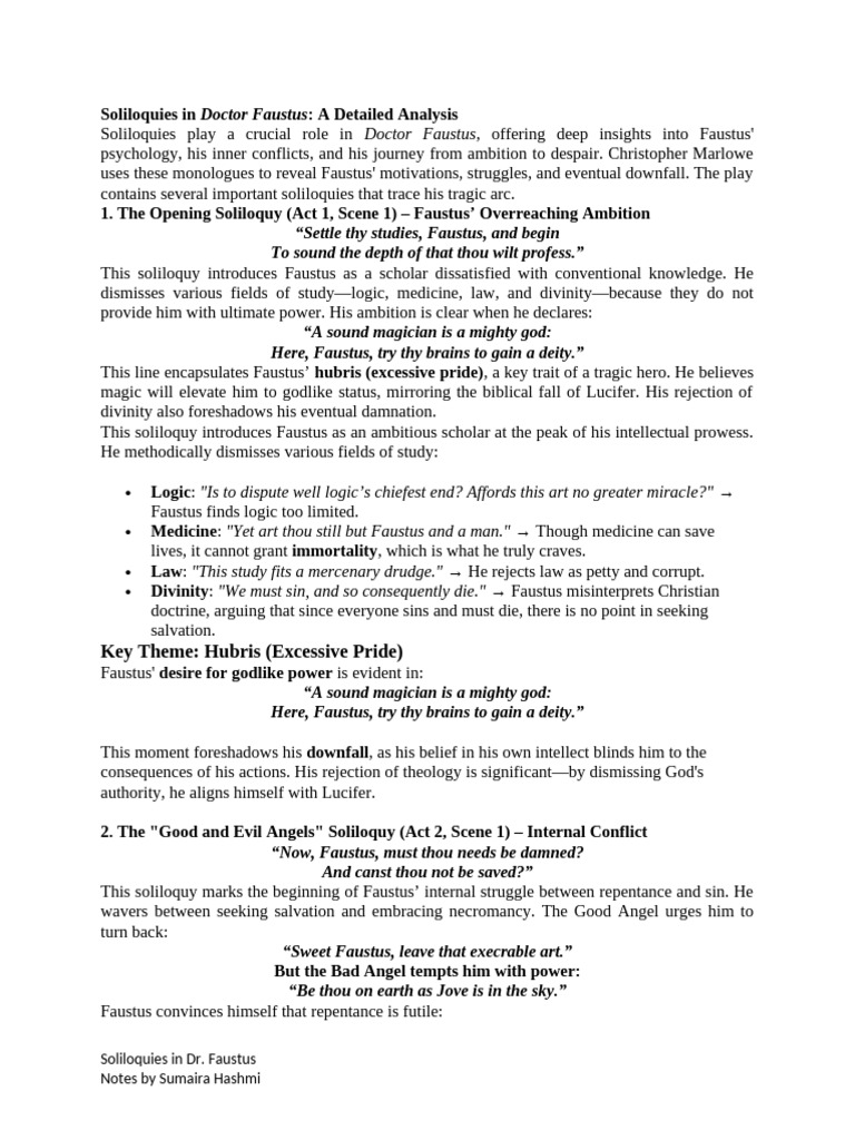 Faustus' Tragic Soliloquies Explained | PDF | Religious Belief And Doctrine