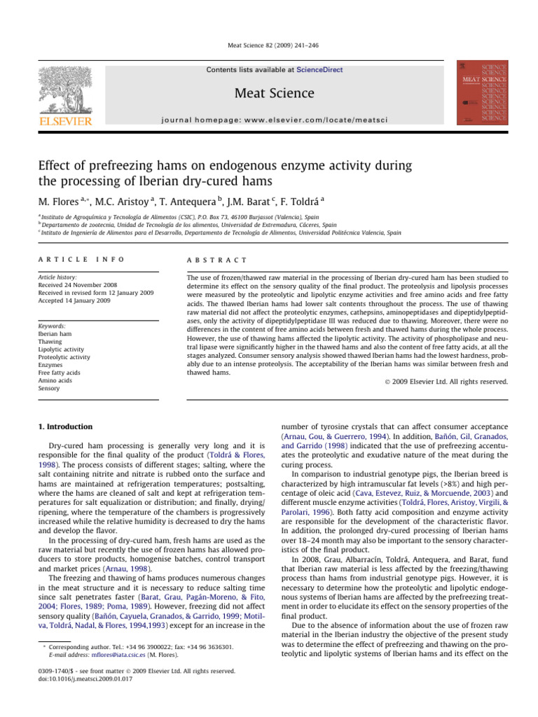 Flores 2009 Meat-Science | PDF | Ham | Curing (Food Preservation)