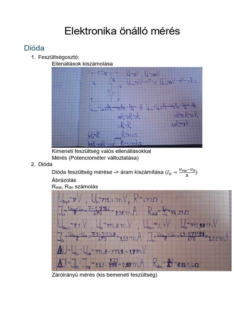 Elektronika 1. ellenörző mérés | PDF