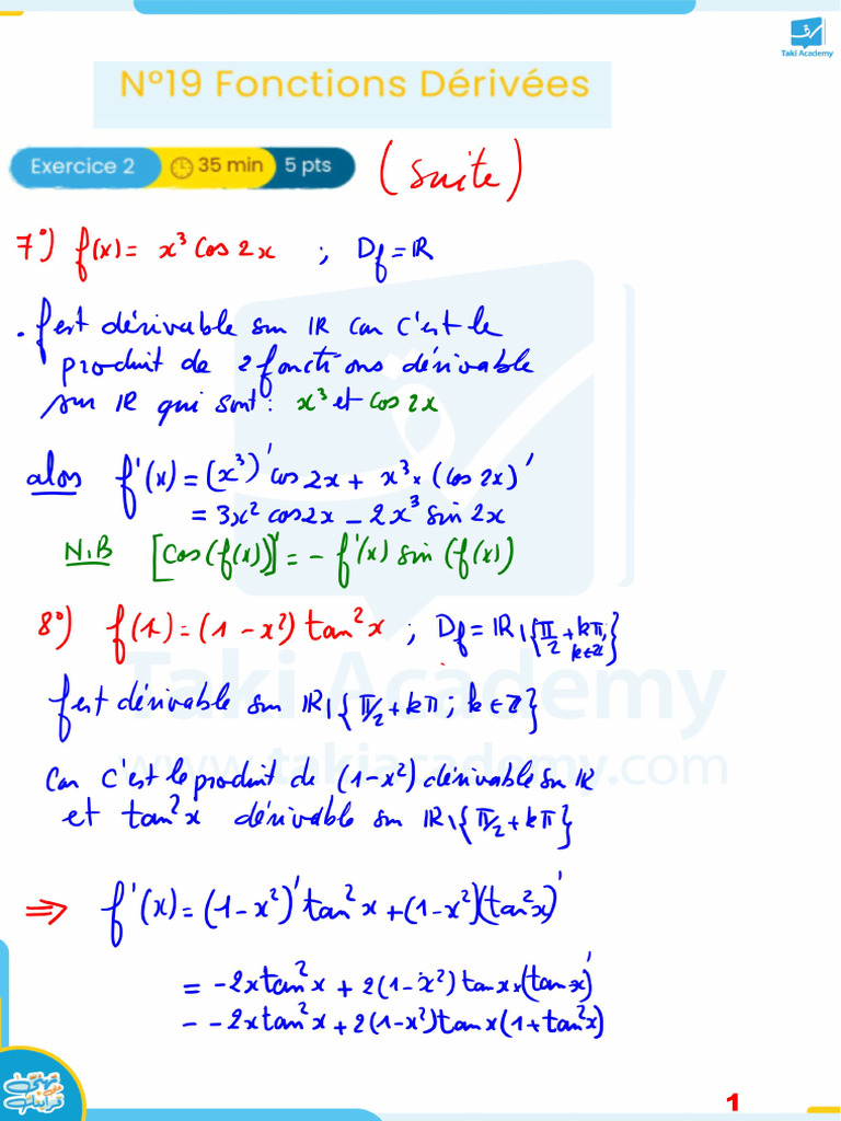 67a129a1c6e32 - Correction Série N°19 Fonctions Dérivées 03-2-2025 (Suite Ex 2 & Ex 6) - Img | PDF