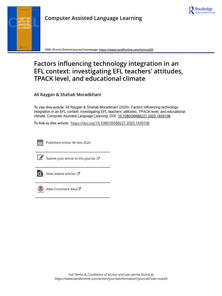 Factors Influencing Technology Integration in An EFL Context ...