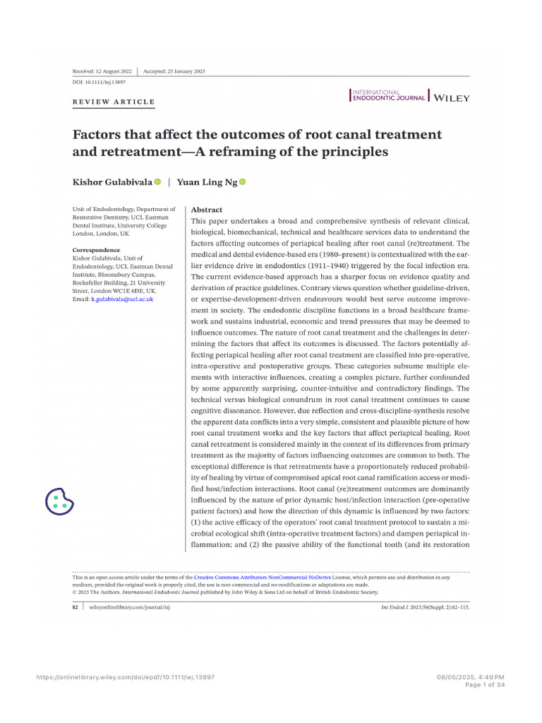 Factors That Affect The Outcomes of Root Canal Treatment and ...