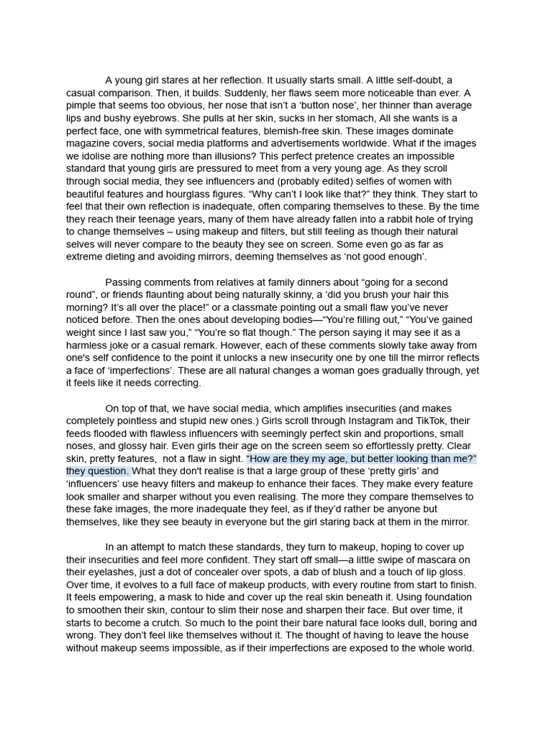 Alyssa's English Feature Article | PDF | Beauty | Adolescence