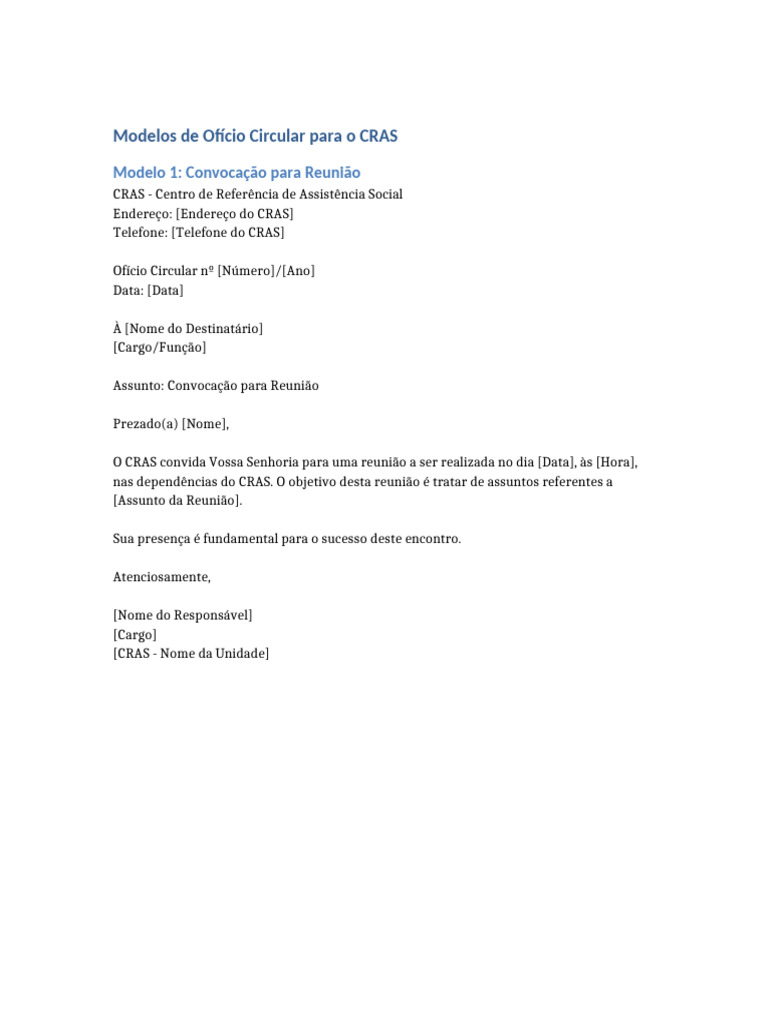 Modelos Oficio Circular CRAS | PDF