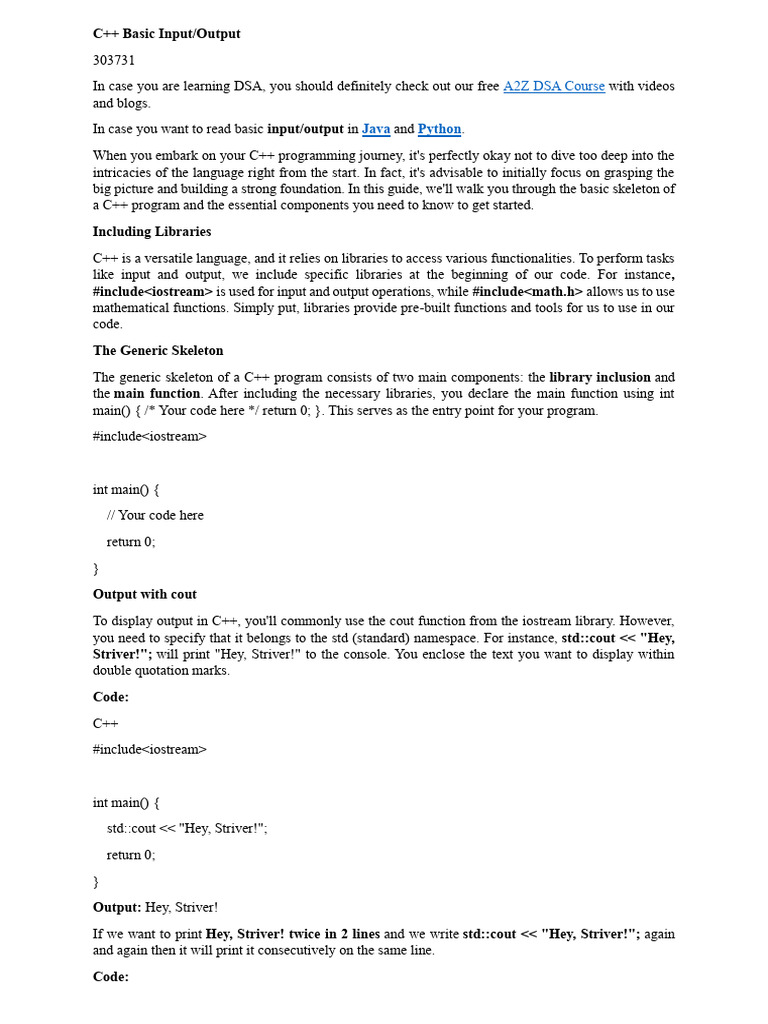 Basics of Dsa | PDF | C++ | Namespace