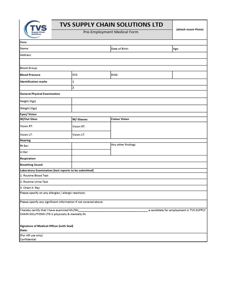 Medical Form - TVS Supply Chain Solutions Limited | PDF