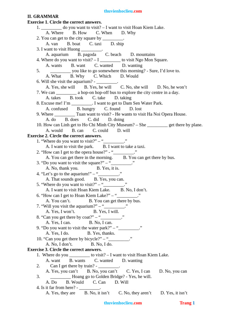 Grammar Exercises for Travel Vocabulary | PDF