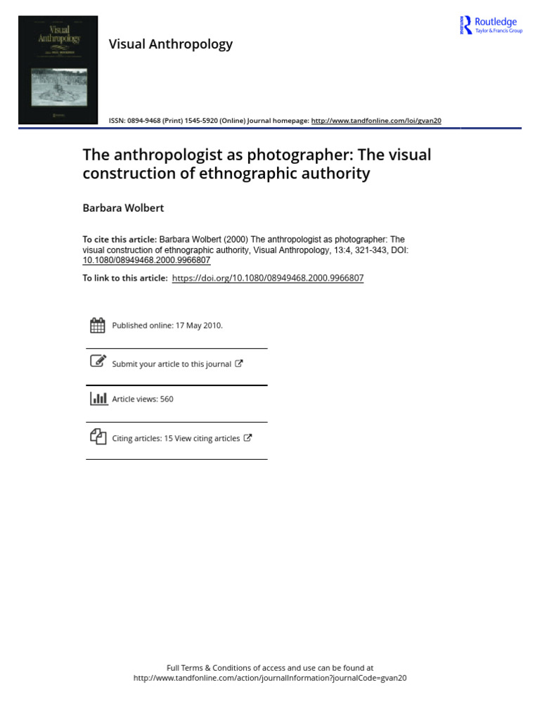 Wolbert The Anthropologist As Photographer The Visual Construction of ...