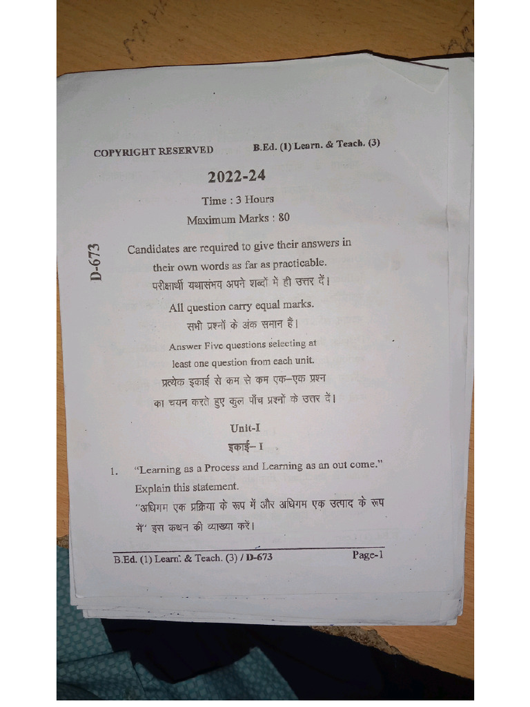 PDF B. Ed 1 ST Year Question | PDF