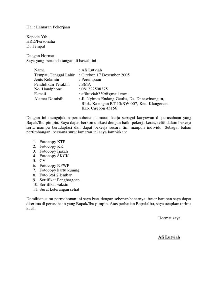 Contoh Surat Lamaran | PDF