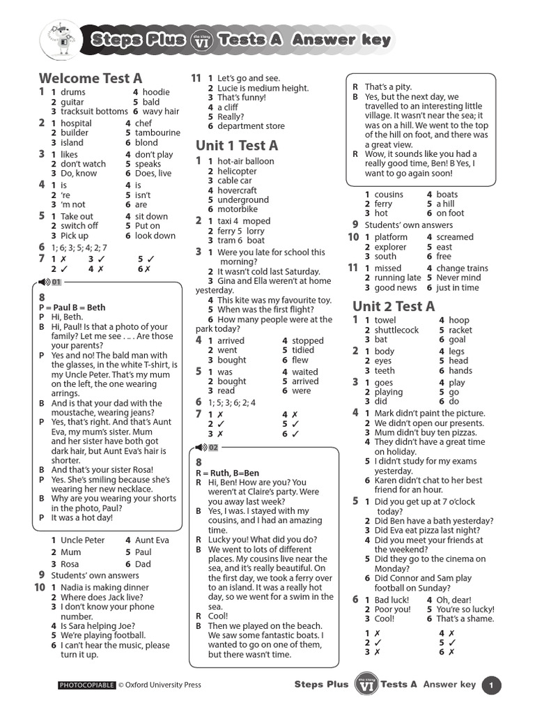 Steps Plus Dla Klasy Vi Klucze Odpowiedzi Do Testow | PDF
