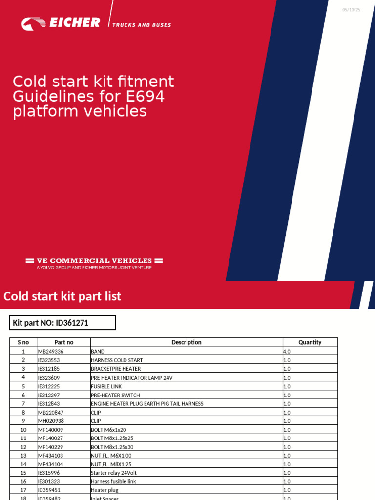 Cold Start Kit Fitment Guidelines For E694 Platform Vehicles | PDF ...