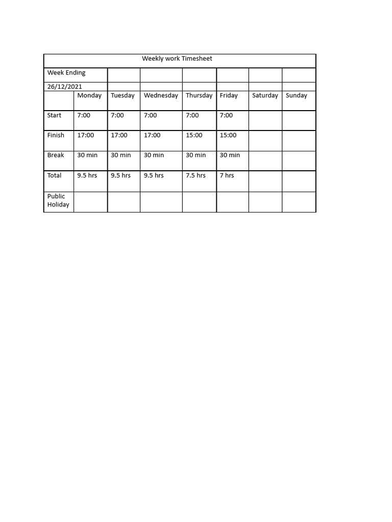Weekly Timesheet Week Ending 14-11-21 PDF | PDF