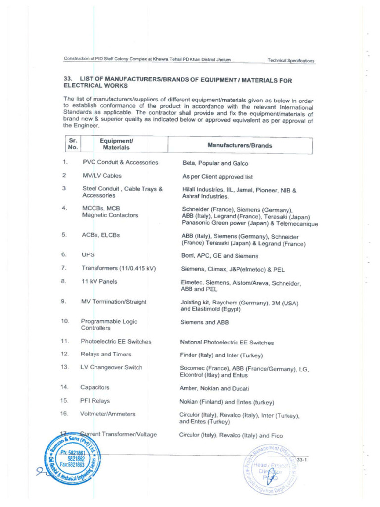 V-02 (Specs Electrical) Approved Manf | PDF