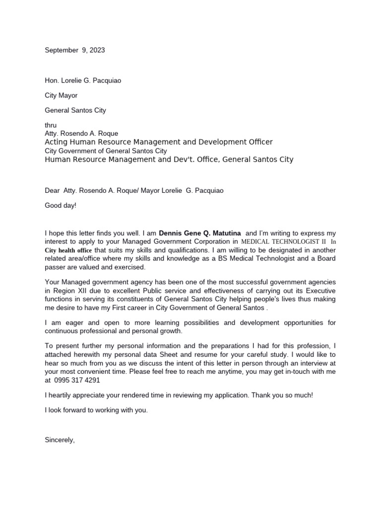 LGU Toby Application Letter 2023 | PDF