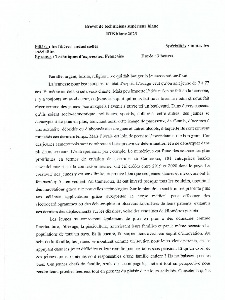 BTS Blanc Epression Frany Aise 2023 | PDF