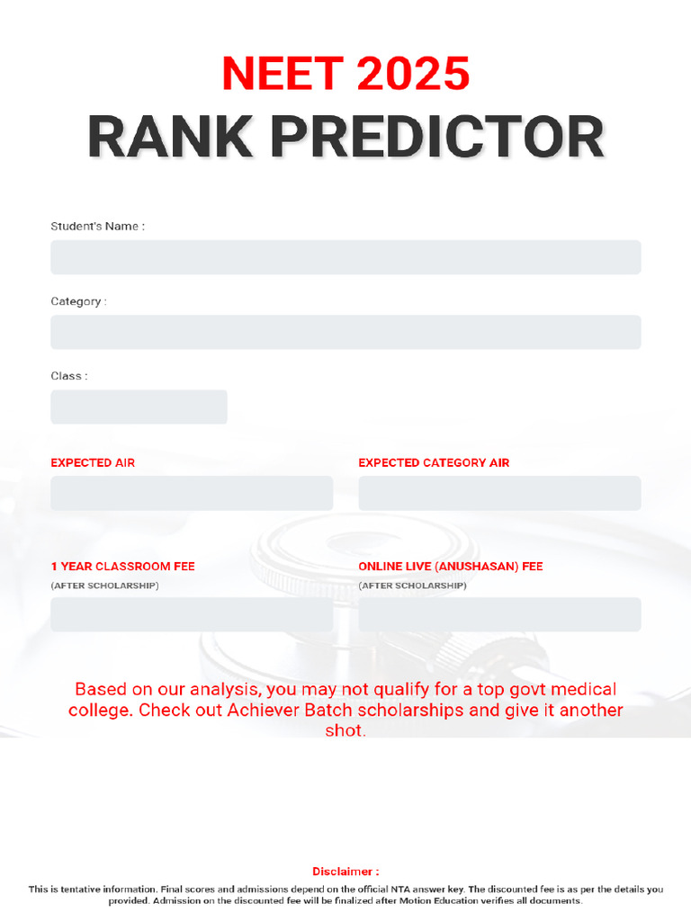 NEET 2025 Rank Prediction | PDF