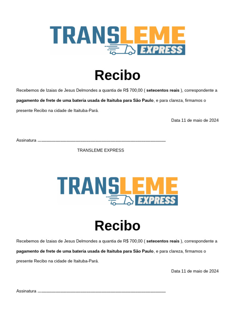 Modelo Recibo Simples para Impressao | PDF