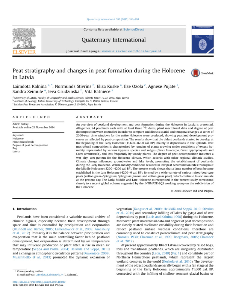 2015 Peat Stratigraphy and Changes in Peat Formation During The Holocene | PDF | Peat | Holocene