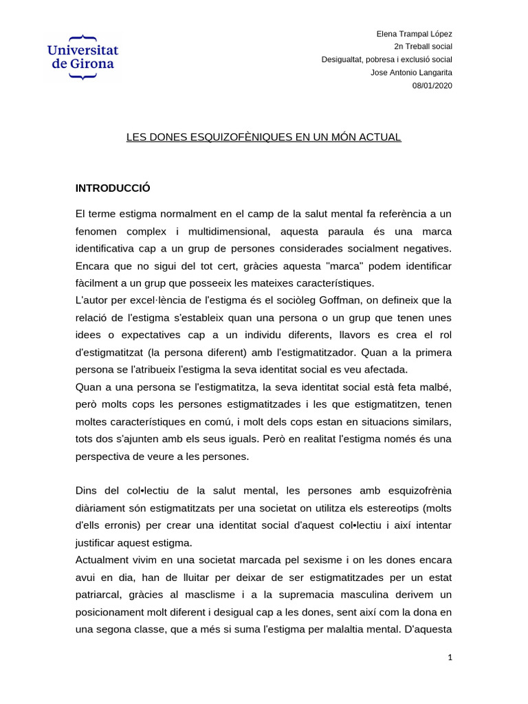 esquizofrenia treball- desigualtst | PDF