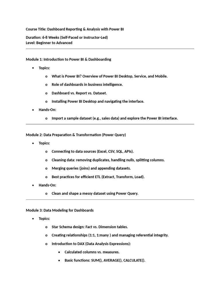 Power BI Dashboard Course Overview | PDF | Analytics | Information Science